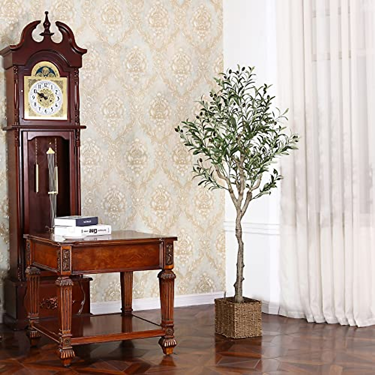 Dr.Planzen Artificial Olive Tree,5FT Tall Fake Plant Faux Olive Plants for Indoor,Natural Fake Tree,Artificial Silk Plants for Office Home Living Room Floor Patio Greening Porch Decor,Set of 1