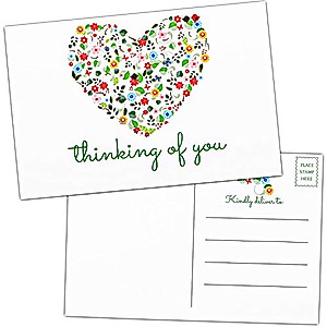 Outus 50 Pieces Thinking of You Postcards Bulk Blank Greeting Cards Floral Missing You Greeting Cards for Friendship Love Encouragement and Support