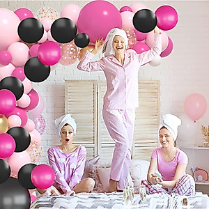 Black Pink Rose Red Balloon Arch Kit-106 Pcs Roes Red Pink Black Confetti Balloons for Girls Women Oh La La Baby Shower Birthday Paris Theme Party Supplies