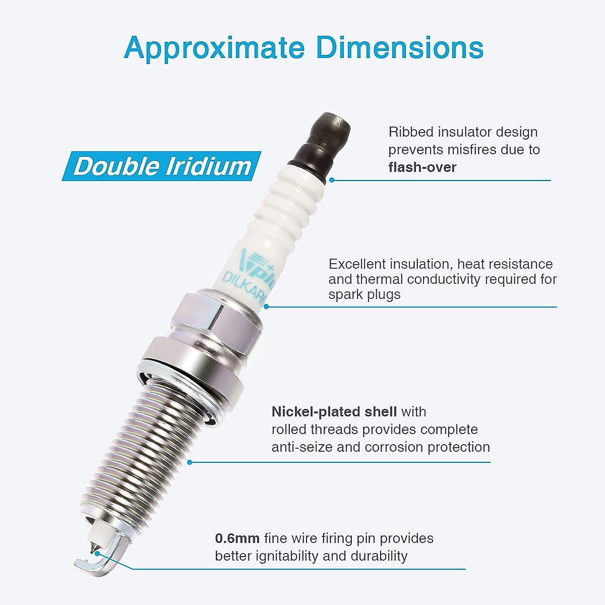 Vplus 4PCS Double Iridium Spark Plug Replaces# DILKAR6A11 9029 22401-JA01B