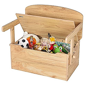 HONEY JOY Kids Table and Chair Set, 3-in-1 Convertible Wooden Toy Storage Bench with Handle, Toddler Furniture Set for Daycare Playroom, Gift for Boys Girls 3+ (Natural)