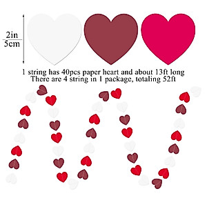 White Burgundy Red Party Decorations – 52Ft Paper Heart Garland Streamer Birthday Banner Engagement Bachelorette Mothers Day Wedding Anniversary Baby Bridal Shower Valentines Day Hanging Decor