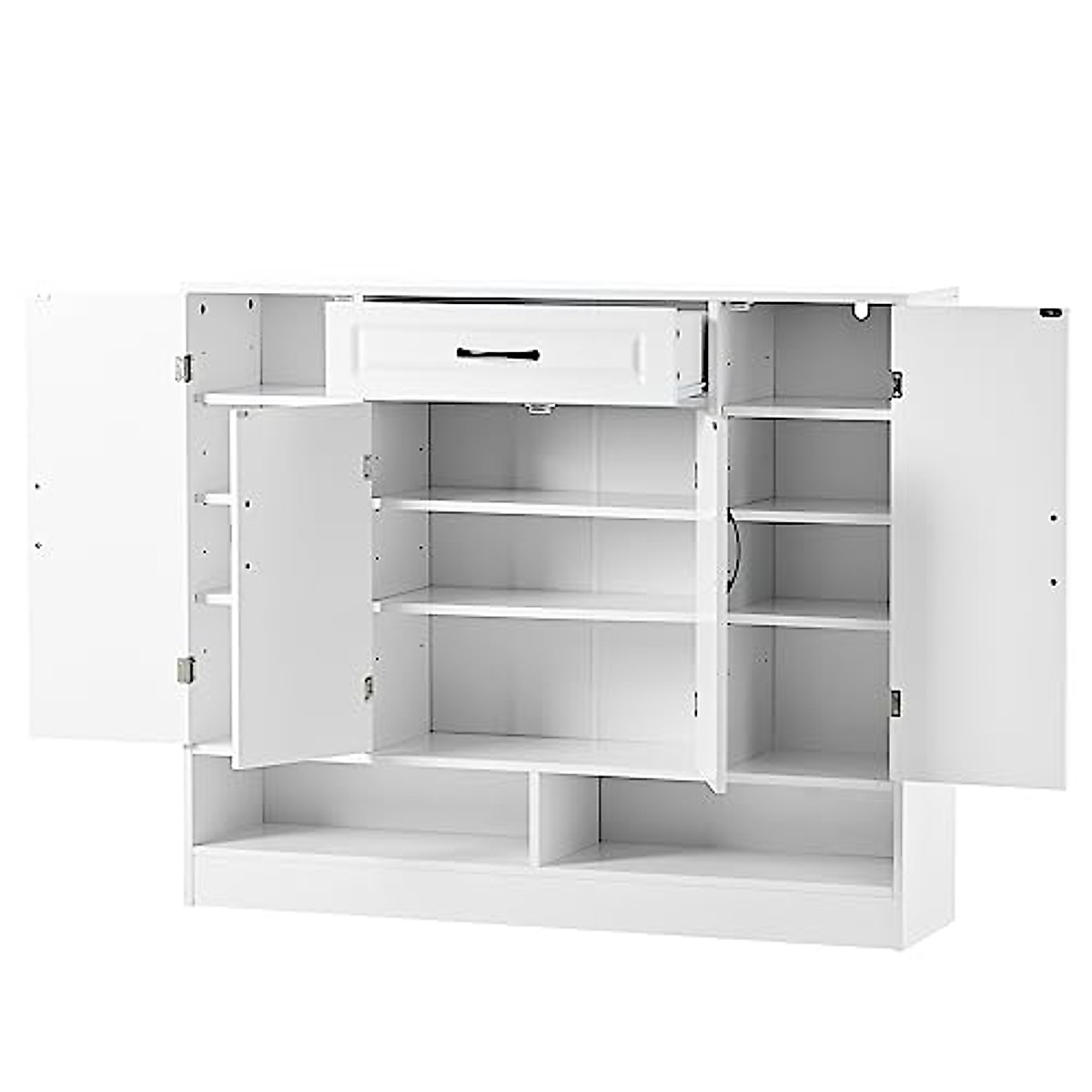 Modern Shoe Cabinet with Adjustable Shelves and Sturdy Top Surface, Wood Sideboard with 1 Drawers, Multifunctional Storage Cabinet for Entrance Corridor Bedroom (White + Particle Board-035)