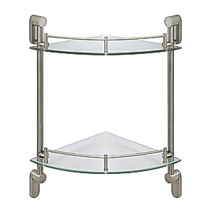 MODONA Double Corner Glass Shelf with Pre-Installed Rail - Satin Nickel - Oval Series - 5 Year Warrantee