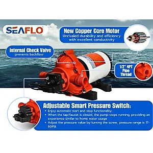 SEAFLO 33-Series Water Pressure Pump - 115V AC, 3.3 GPM, 45 PSI, Self Priming, Smart Pressure Switch, UL & CSA Certified, for RV, Caravan, Off-Grid, Marine, and Industrial Use