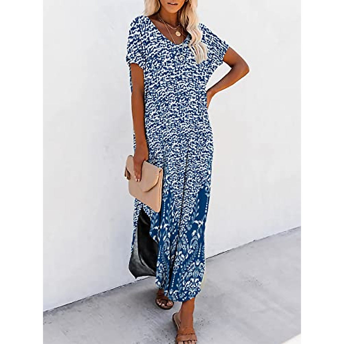 MORCHOY Women's Short Maxi Dress Summer Loose Casual Bohemian T-Shirt Dresses Beach Cover Ups for Women 2023 (Boho-P5, M)
