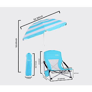 Beach Chair, Beach Chair and Umbrella, Folding Beach Chair, Beach Chairs for Adults, Low Beach Chair, Folding Chair with Umbrella, Camping Chair, Sillas De Playa (2-Pack Blue)