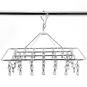 KEILEOHO 2 Pack 16 x 12 Inches Clothes Drying Rack, 72 Clips Stainless Steel Clip and Drip Hangers, Wind-Proof Clothes Hanger Rack Laundry Accessories for Towels, Bras, Underwear, Silver