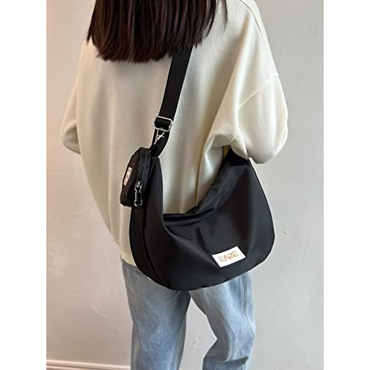 Womens Multipurpose Crossbody Hobo Bags Small Shoulder Bag Fashion 2 in 1 Zip Handbags with Coin Purse (Black)