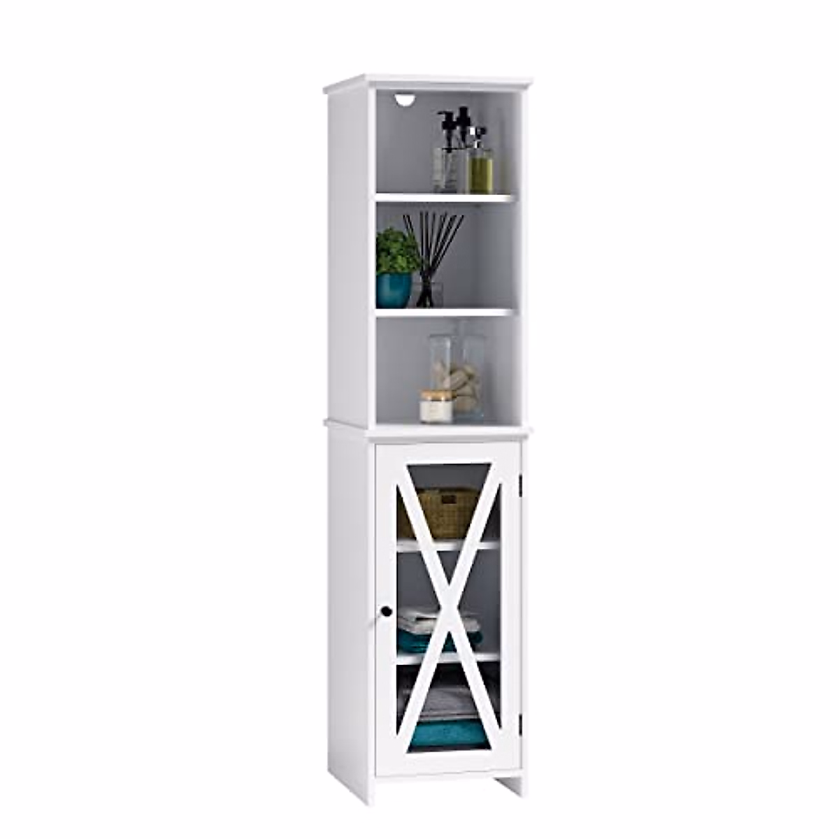 Sauder Cottage Road Linen Tower, L: 14.76" x W: 15.35" x H: 60.63", White Finish