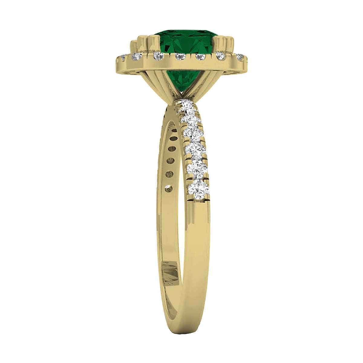 Dazzlingrock Collection 7.5 mm Cushion Lab Created Emerald & Round White Diamond Halo Engagement Ring for Women in 14K Yellow Gold Size 8