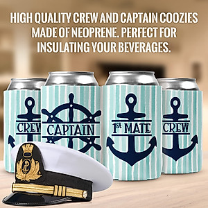 The Navy Knot Personalized Can Cooler Sleeves - Slim Cans Beverage Foldable Cooler Sleeves, Sweat-Proof Can Huggers for 12oz Beverage Bottles, Cool Boat Accessories, 4 Pk (Nautical Captain & Crew)
