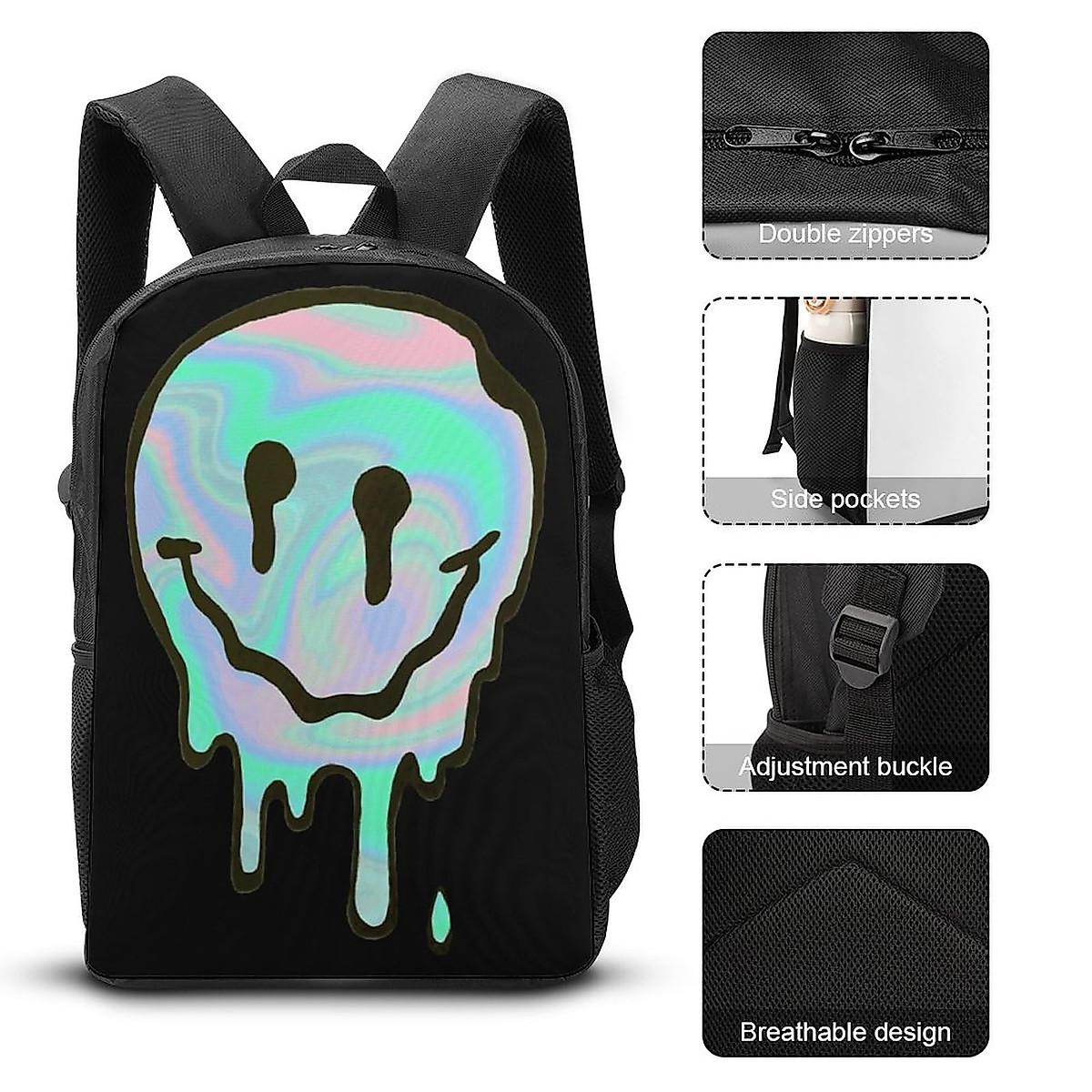 Melting Face Travel Backpack Casual 17 Inch Large Daypack Shoulder Bag with Adjustable Shoulder Straps