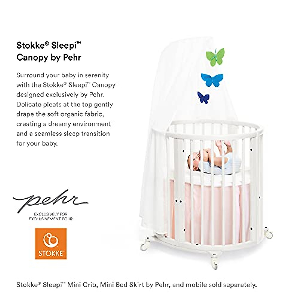Stokke Sleepi Canopy by Pehr, Blush - Dreamy Crib Canopy Sleepi Mini & Crib/Bed - Available in Numerous Colors - Washable Soft Organic Cotton