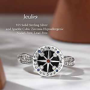Jeulia Sterling Silver Rotating Ring Compass for Women Men Diamond Solitaire Engagement Ring Romantic Anniversary Engagement Jewelry Gifts (Life's Journey, 10)