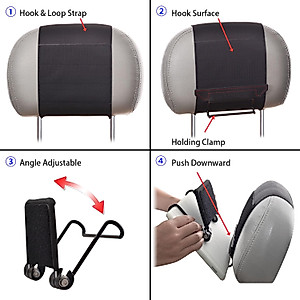 WANPOOL Universal Car Headrest Mount Holder with Angle-Adjustable Clamp - for Use with iPads, Galaxy Tablets and More