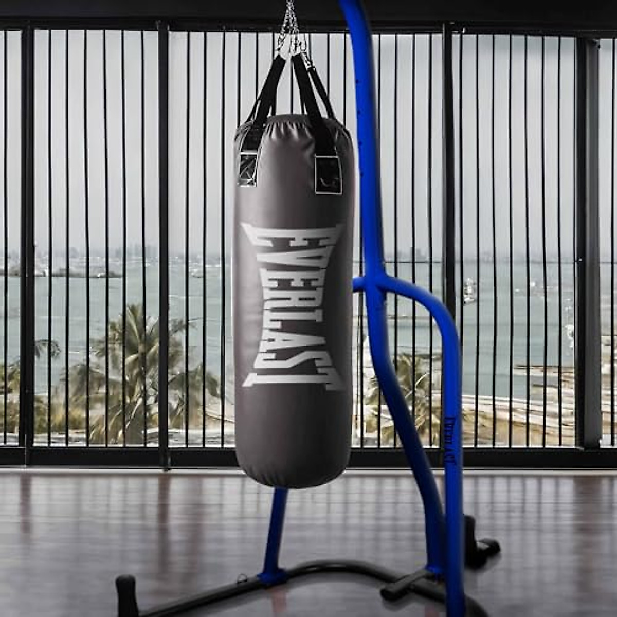 Everlast 100 Pound Capacity Punching Bag Stand Workout Equipment for Kickboxing, Boxing, and MMA Training with 3 Plate Pegs, Blue