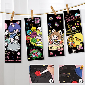 40 Card Rainbow Sparkle Scratch Painting Note, Hand-Eye Coordination Art&Crafts, Mini Magic Scratch DIY Graffiti Creative Bookmarks Gift for Kids&Adults, 8.5''x3.2'' (Canine Girl/Duckbill Baby Space)