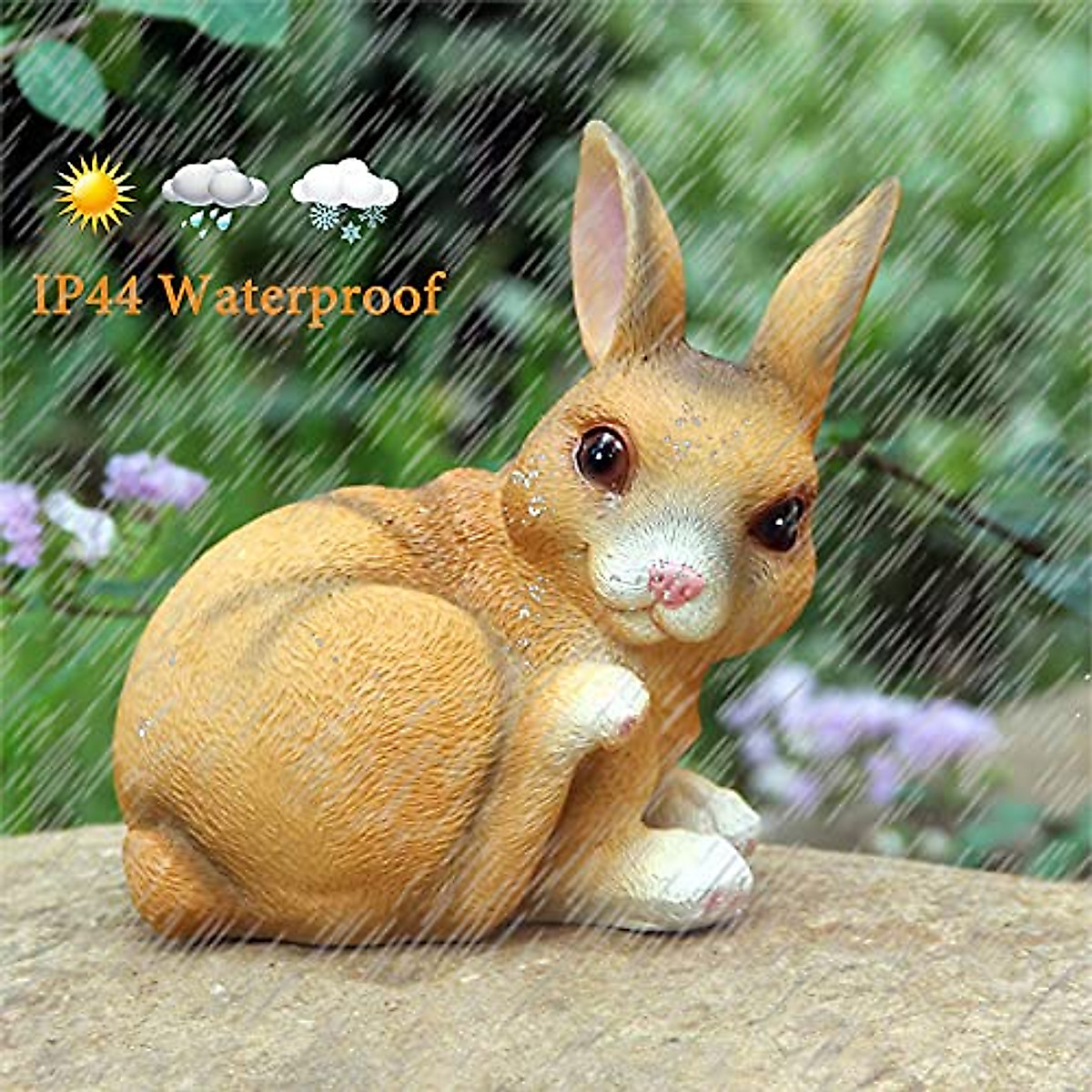 shumi Solar Garden Statue Bunny Figurine, Waterproof Resin Bunny Garden Decoration Animal Sculpture Ornaments with Solar Outdoor Light for Patio Pathway Backyard Yard Easter Decor, Warm White