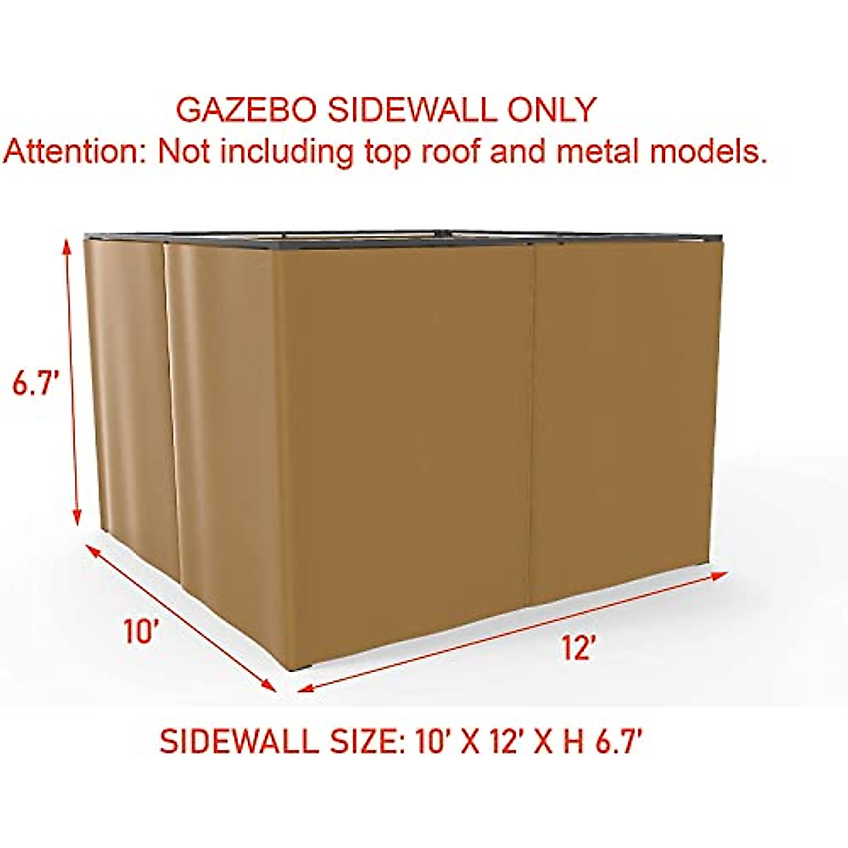 Gazebo Universal Replacement Privacy Curtain 4-Panels sidewall with Zipper (ONLY Curtain) (10' x 12', Khaki)