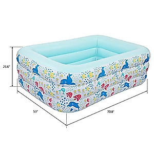 Goxowo Small Inflatable Plastic Pool Backyard Blow Up Pools for Family Mini Lounge Swimming Pool Above Ground for Garden Outdoor Party Beach (71" X 53" X 24")