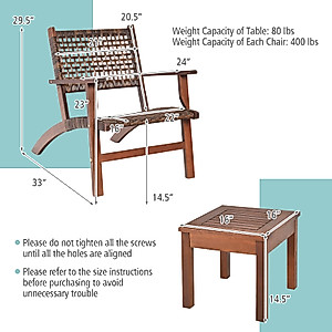 RELAX4LIFE 3-Pieces Porch Bistro Set - Outdoor Eucalyptus Wood Patio Furniture Set with Coffee Table, Outside Rattan Chairs for Poolside, Balcony, Garden, Deck, Hand-Woven PE Wicker Conversation Set