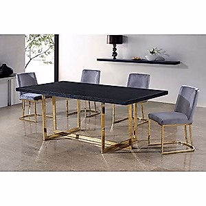 Meridian Furniture Heidi Collection Modern | Contemporary Velvet Upholstered Dining Chair with Polished Gold Metal Frame, Set of 2, 19" W x 23" D x 32" H, Grey