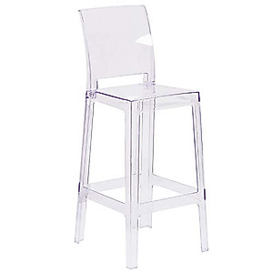 Flash Furniture 4 Pack Ghost Barstool with Square Back in Transparent Crystal