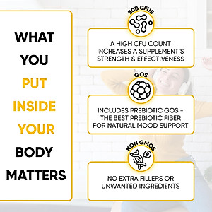 Lifted Naturals Mood Boosting Probiotic 30 Billion CFU - Mood Support Supplement, Prebiotics and Probiotics for Women & Men, Acidophilus Lactobacillus Probiotic, Shelf Stable & Non-GMO, 60 Capsules