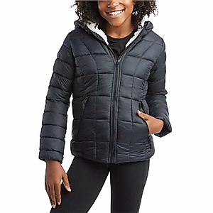 Reebok Girls' Winter Jacket - Heavyweight Quilted Puffer Parka Coat - Sherpa Lined Ski Jacket for Girls (4-16), Size 7-8, Black