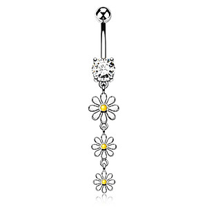 Melighting Dangle Belly Button Rings 14G Belly Rings Stainless Steel 316L Flower Belly Piercing Jewelry for Women Belly Piercing Navel Barbell Body Piercing Jewelry