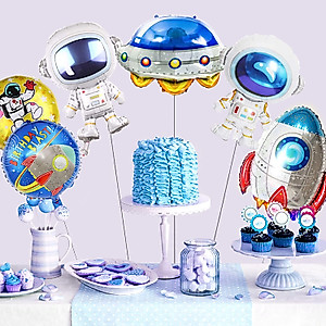 6 PCS Outer Space Rocket Balloons for Party Birthday Decoration, LALIPOK Astronaut Foil Balloon Large Universe UFO Spaceman Garland for Boys Kids Babyshower Supplies