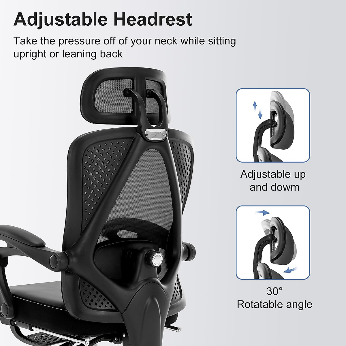 Ergonomic Office Chair, Reclining High Back Home Office Desk Chairs with Adjustable Lumbar Support Swivel Computer Gaming Chair with Headrest Footrest,PU Leather Executive Task Chair, Black