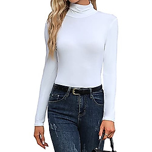 ciciread Womens Long Sleeve Turtleneck Slim Fitted Lightweight Casual Active Layer Tops Shirts (as1, Alpha, m, Regular, Regular, White)