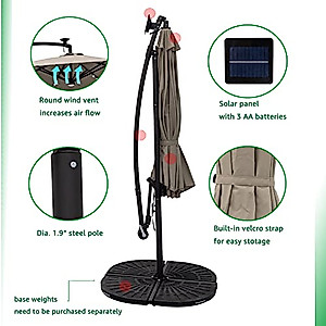 Helios&Hestia 10 ft Solar Powered Offset Cantilever Patio Umbrella Outdoor with LED Lights and Cross Base, Taupe