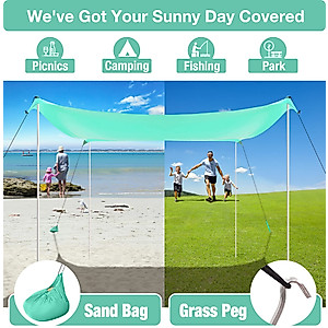 ADesign Windproof Beach Tent Sun Shelter with 8 Sandbags, Wind Resistant Large Family Beach Canopy with Sand Shovel, UPF50+, 6.5 FT Tall, Easy Setup Sun Shade for Beach Vacation