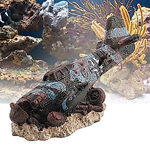 Yuehuam Aquarium Decoration Ornaments Fighter Plane Wreck Resin Craft Wreck Airplane Cave Hideout Habitat Wreckage Decor Fish Tank Aquarium Landscape Ornament