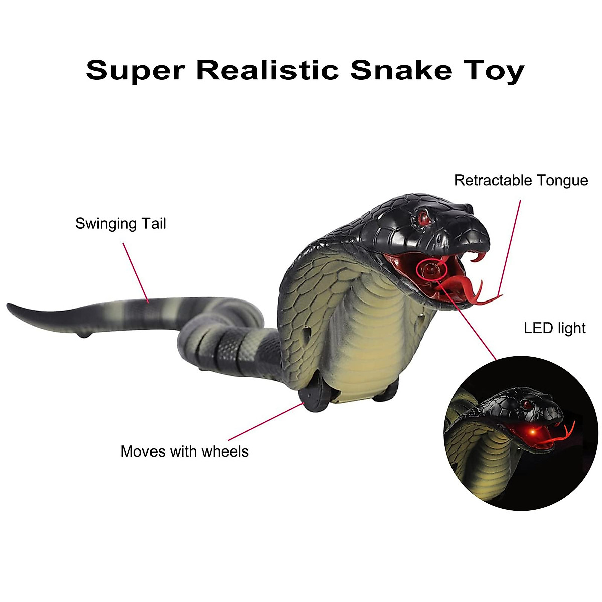 Ufurty Remote Control Snake Rechargeable Simulation RC Snake Toy 17" Long Fake Cobra Animal Trick Terrifying Mischief Toy for Kids Children