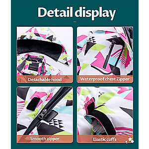 CREATMO US Girl's Waterproof Winter Snow Coat Hooded Windproof Ski Fleece Jacket Geometry 14/16