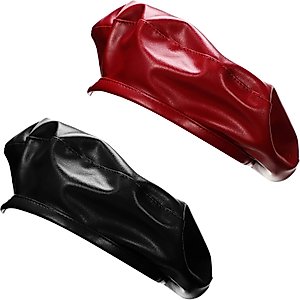 Geyoga 2 Pieces Girls Faux Leather Beret PU French Berets Hat Caps Causal Beanie Hat for Ladies and Girls (Wine Red, Black)