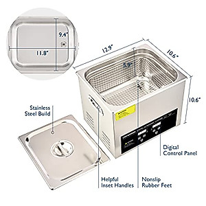 CREWORKS Ultrasonic Cleaner with Heater & Timer, 2.6 gal Digital Sonic Cavitation Machine, 240W 10L Stainless Steel Jewelry Cleaner for Professional Tool Watch Glasses Retainer Denture Parts Cleaning