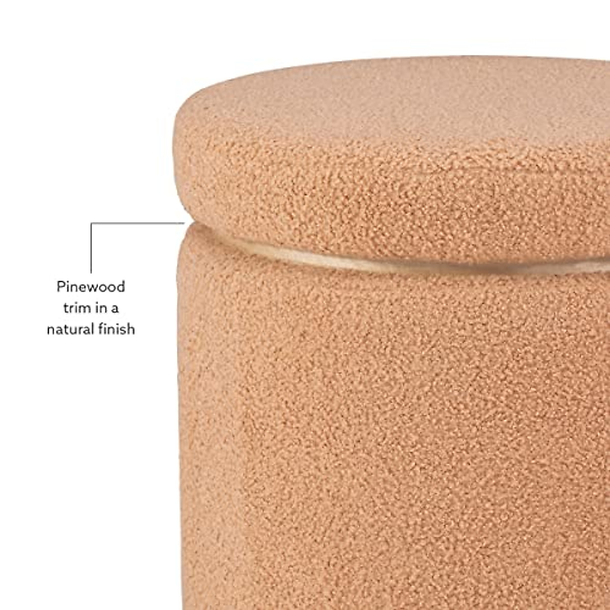 Linon Lexington Tan Sherpa Round Storage Ottoman with Wood Accent