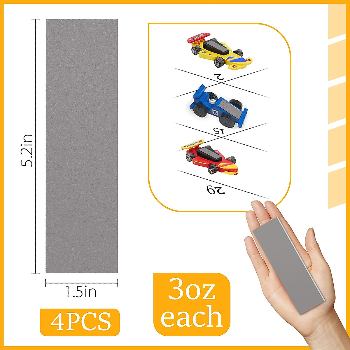 4 Pieces 3 Ounces Stick On Flex Weight for Derby Car- Cuttable Flexible Tape Weight for Easily Fine Tune Car Weight and Fastest Speed