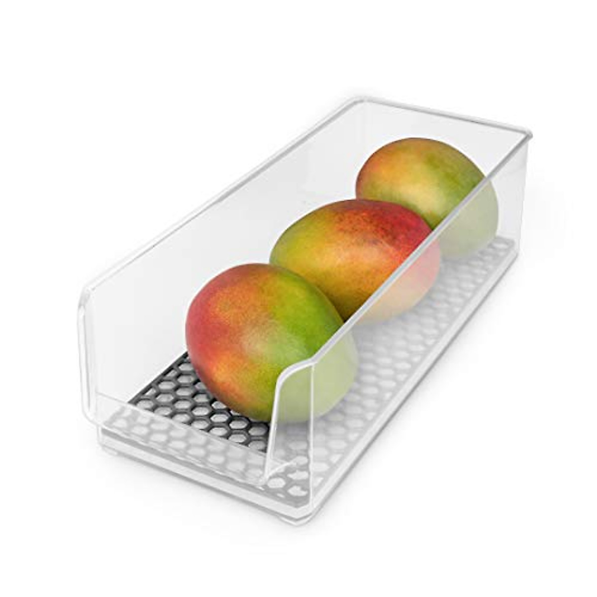 Spectrum Diversified Hexa in-Fridge Large Refrigerator Bin for Storage and Organization of Fruit Vegetables Produce and More, 15 x 6 x 4.25, Clear/Dark Gray