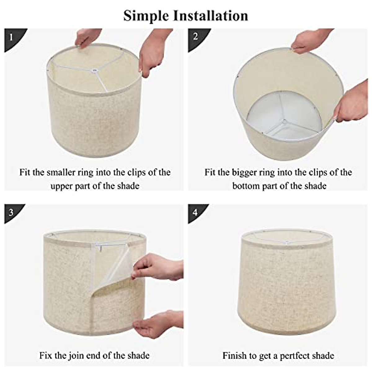 Lamp Shades Set of 2, Medium Lampshades 11.6" Top x 12.6" Bottom x 9.8" High, Drum Lampshades (Spider Fitter), Natural Beige Linen Lampshades Hand Crafted Shades Replacement for Table Lamp, Floor Lamp