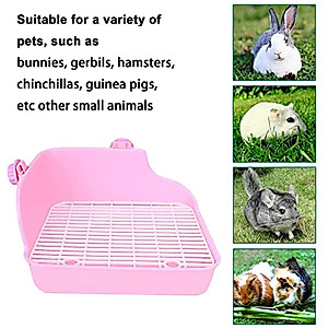 Lucky Interests 2 pcs Rabbit Litter Box, Hanging Bunny Corner Small Animal Toilet Potty Trainer with Pet Crate Bowl and Spoon, Mini Broom & Dustpan, Disposable Cage Liner for Guinea Pigs (Pink, Green)