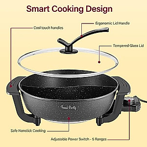 Food Party Electric Non-Stick 6-Quart Hotpot Shabu Pot with Divider