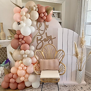 147Pcs Boho Dusty Rose Pink Balloon Arch Garland Kit Neutral Nude Mauve Pastel Pink White Sand Ivory White Balloons for Girls Baby Shower Bridal Shower Birthday Wedding Party Decorations