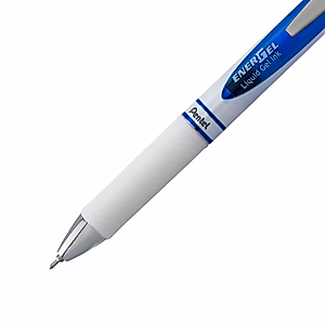 Pentel EnerGel Pearl RTX Retractable Liquid Gel Pen, (0.5mm), Fine Line, Needle Tip, Blue Ink, Box of 12 (BLN75PW-C)
