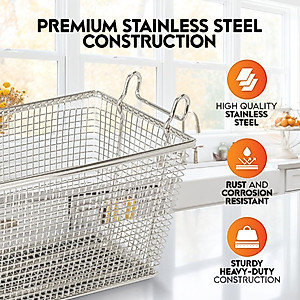 Cuisine Ready Deep Fryer Basket | 2 Pack | Stainless Steel | Commercial Fry Basket with Handle | 13.25" x 6.5" x 5.9" | Heavy Duty Restaurant Quality